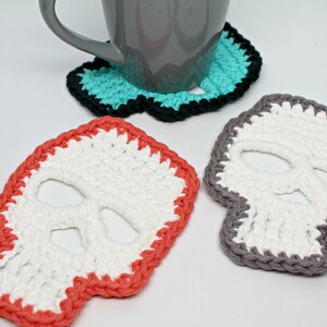 Sugar Skull Shaped Mug Rug Set Cotton Crochet Cup Mats Coffee Coasters ...