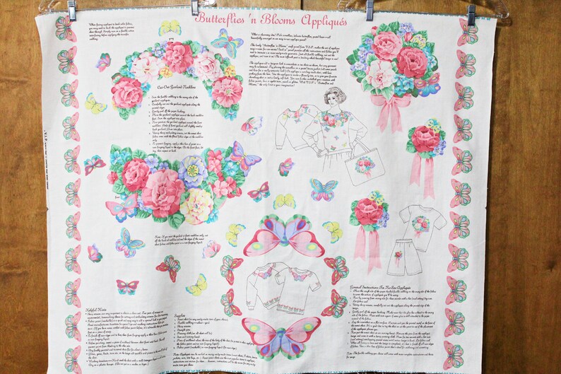 Butterfly and Flower Applique Panel- Vintage Applique Set- Appliques ...
