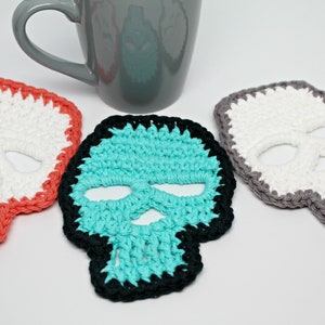 Sugar Skull Shaped Mug Rug Set Cotton Crochet Cup Mats Coffee Coasters ...