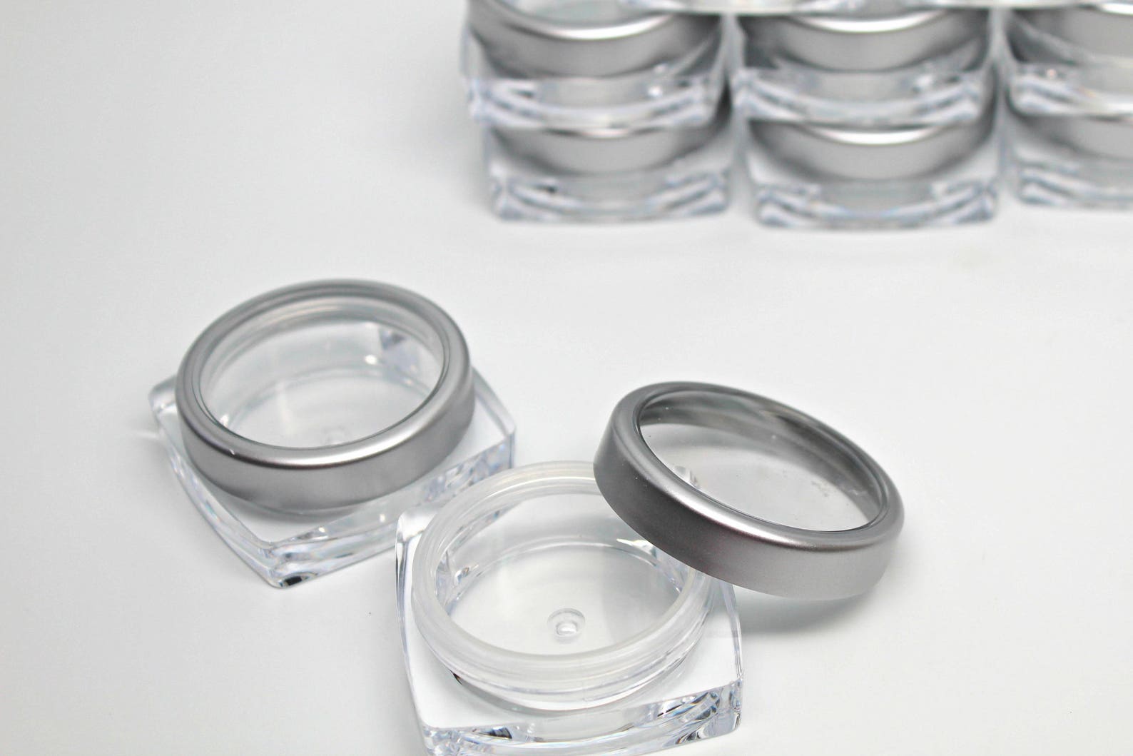 Square Clear Plastic jar with brushed silver lid rim Lip Balm | Etsy
