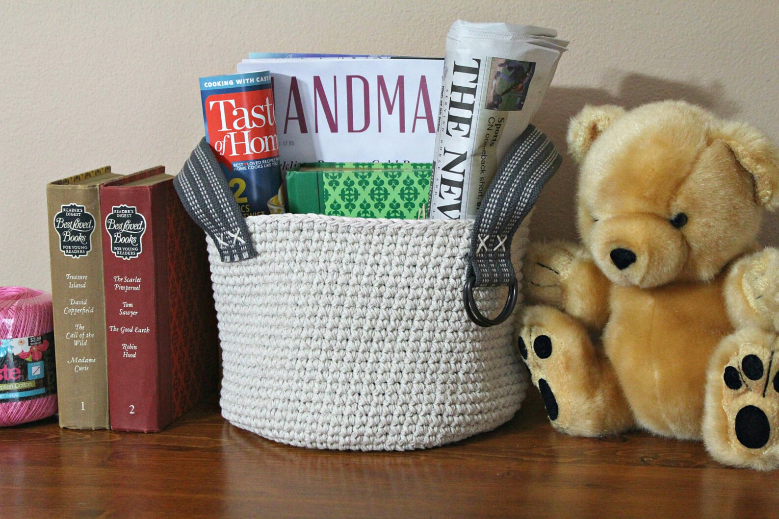 Crochet Storage Basket- Cotton String Basket- Round Basket- Medium ...