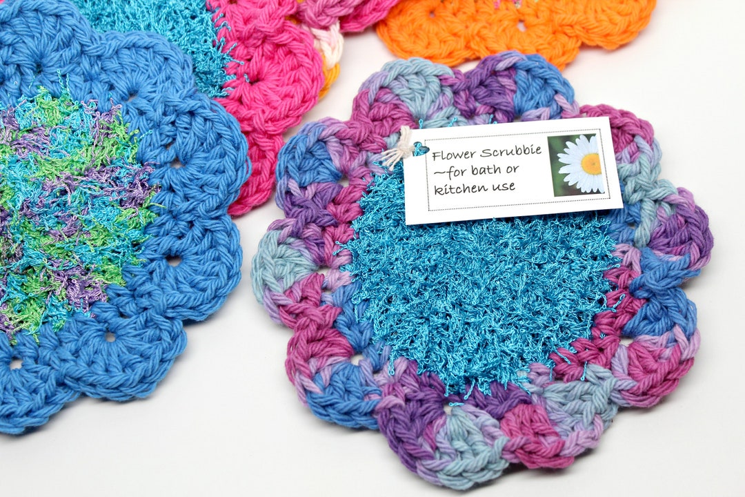 Crochet Flower Scrubbie- Exfoliating Scrubber- Makeup Remover- Kitchen ...