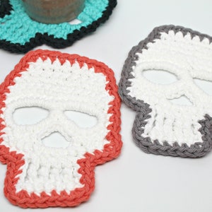Sugar Skull Shaped Mug Rug Set Cotton Crochet Cup Mats Coffee Coasters ...