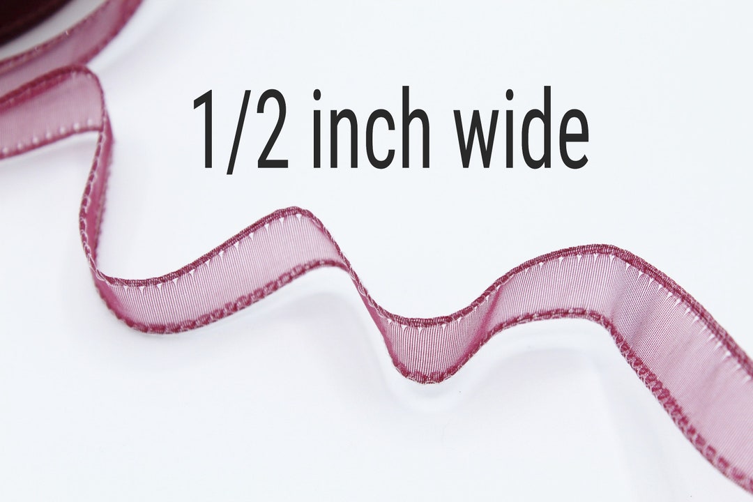 Wired Burgundy Ribbon- 1/2 Inch Wide- Ribbon Roll- Sheer Polyester ...