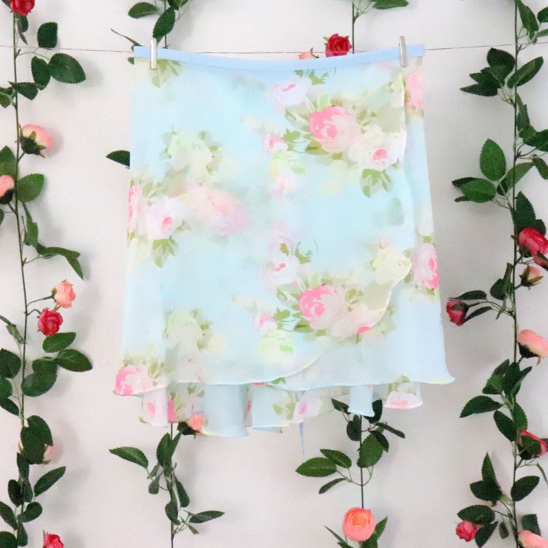 Light Blue and Pink Floral Ballet Wrap Skirt - Etsy