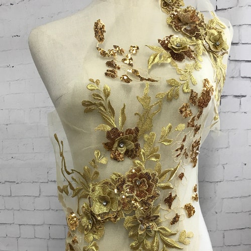 Rhinestone Embroidery Lace Applique 3D Flower Heavy Beads - Etsy