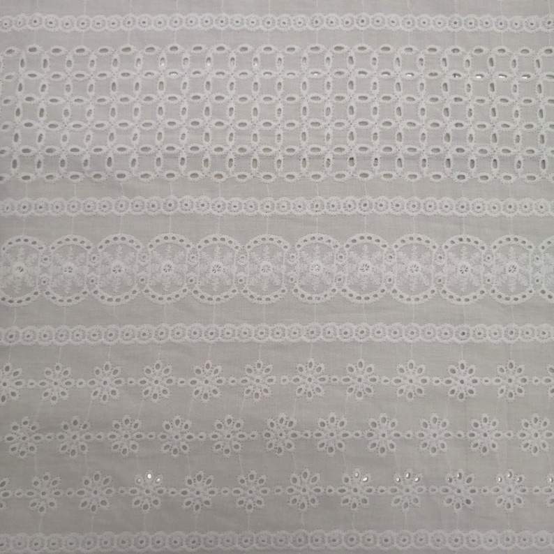 Striped Embroidery Eyelets Cotton Lace Fabric, Geometry Hollow Out ...