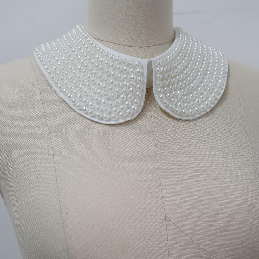 Off-white Faux Pearls Collar, Luxury Pearls Embroidered Collar With ...