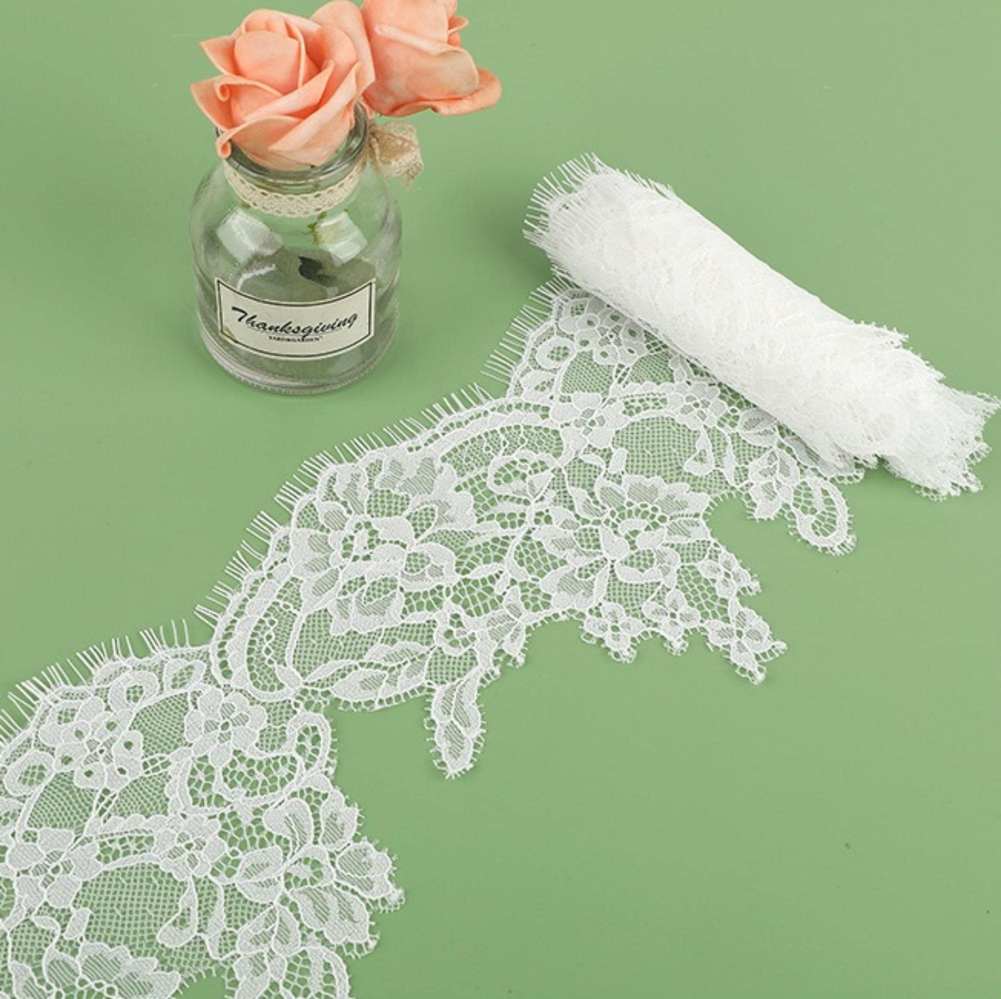 Soft Floral Eyelash Bridal Veil Lace Trim, Scallop Floral Chantilly ...
