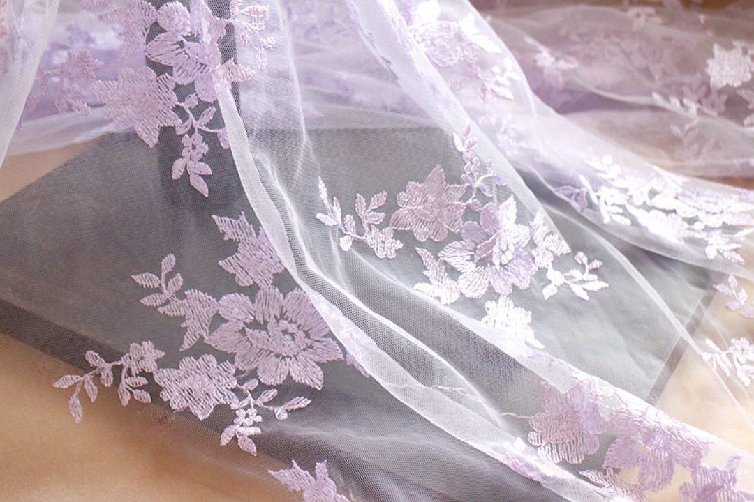 Lavender Lace Fabric, Embroidery Lace Fabric, Lavender Gauze Lace ...
