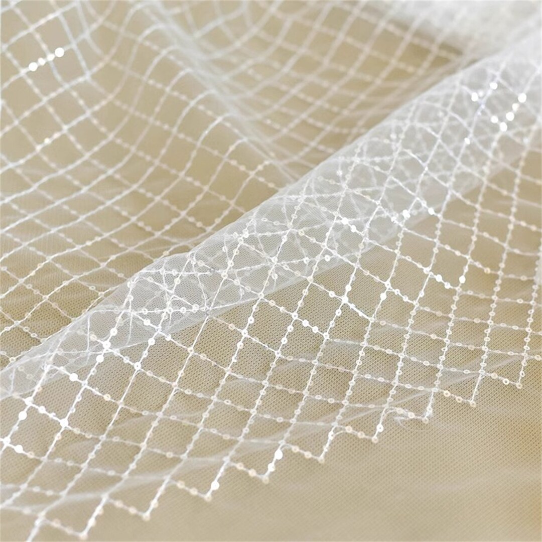 Embroidery Grid Bridal Lace Fabric, Sequins Tulle Formal Dress Lace for ...