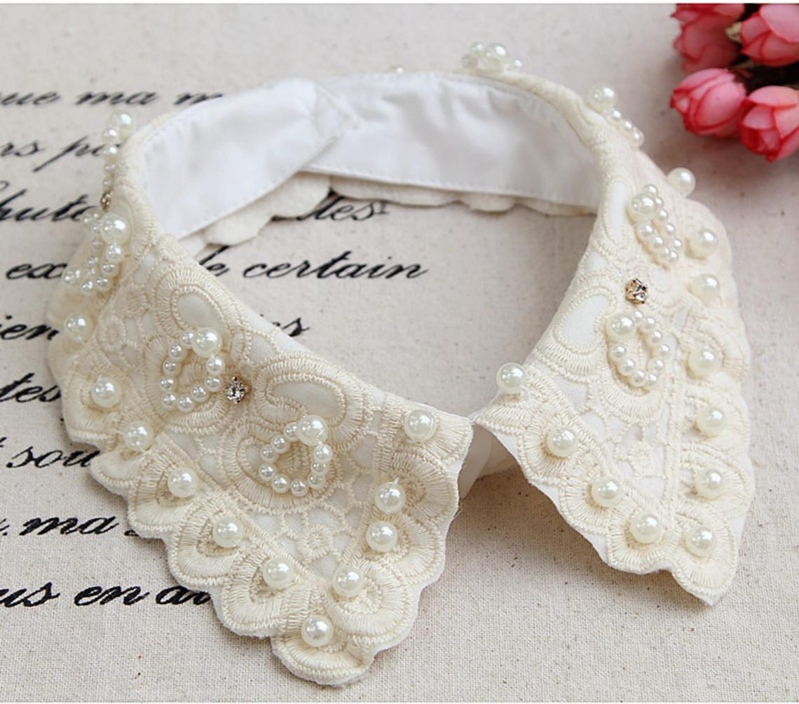 Decent Ivory Beading Pearls Lace Applique Collar Inbeige, Embroidery ...