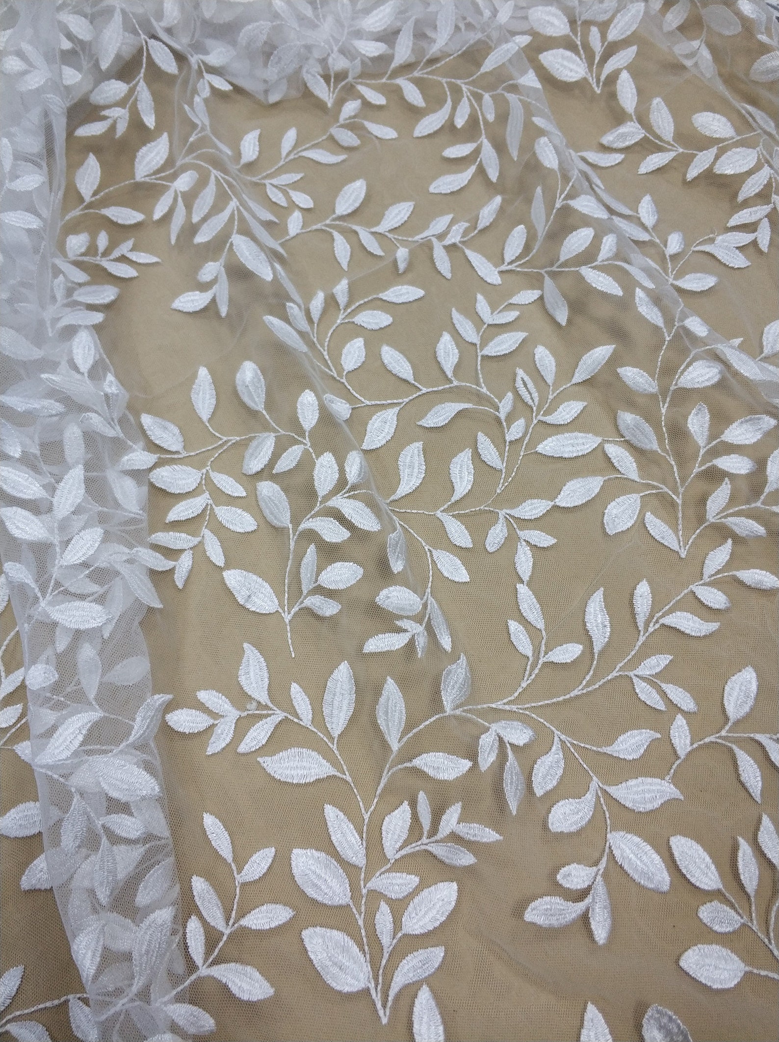 Stunning Leaf Trim Overlay tulle fabric Embroidery Venice | Etsy