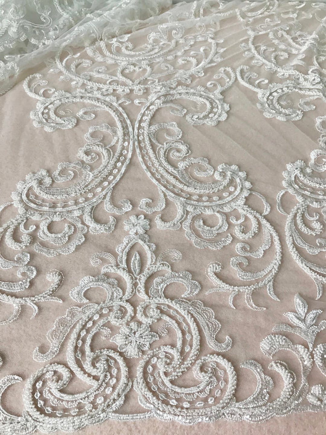 Pearls Beaded Fabric, Ivory Wedding Lace, Heavy Embroidery Lace, Retro ...