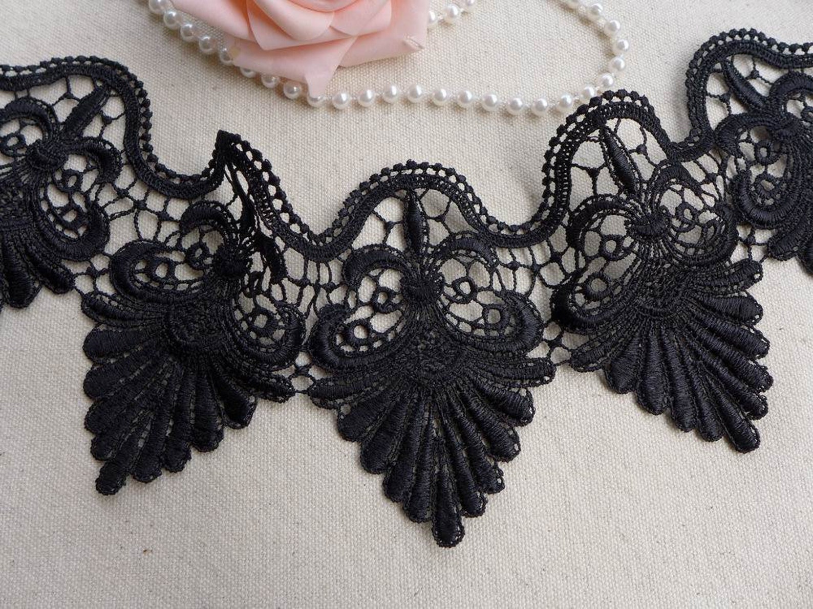 Lace Trim Black Venice Lace Fabric With Scalloped Trim for | Etsy