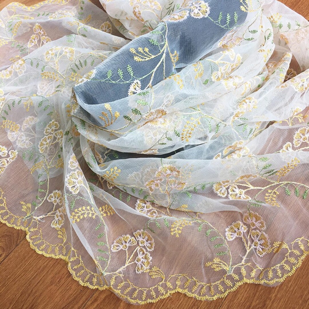 Multi-colors Spring Flowers Embroidery Mesh Lace, Scallop Borders ...