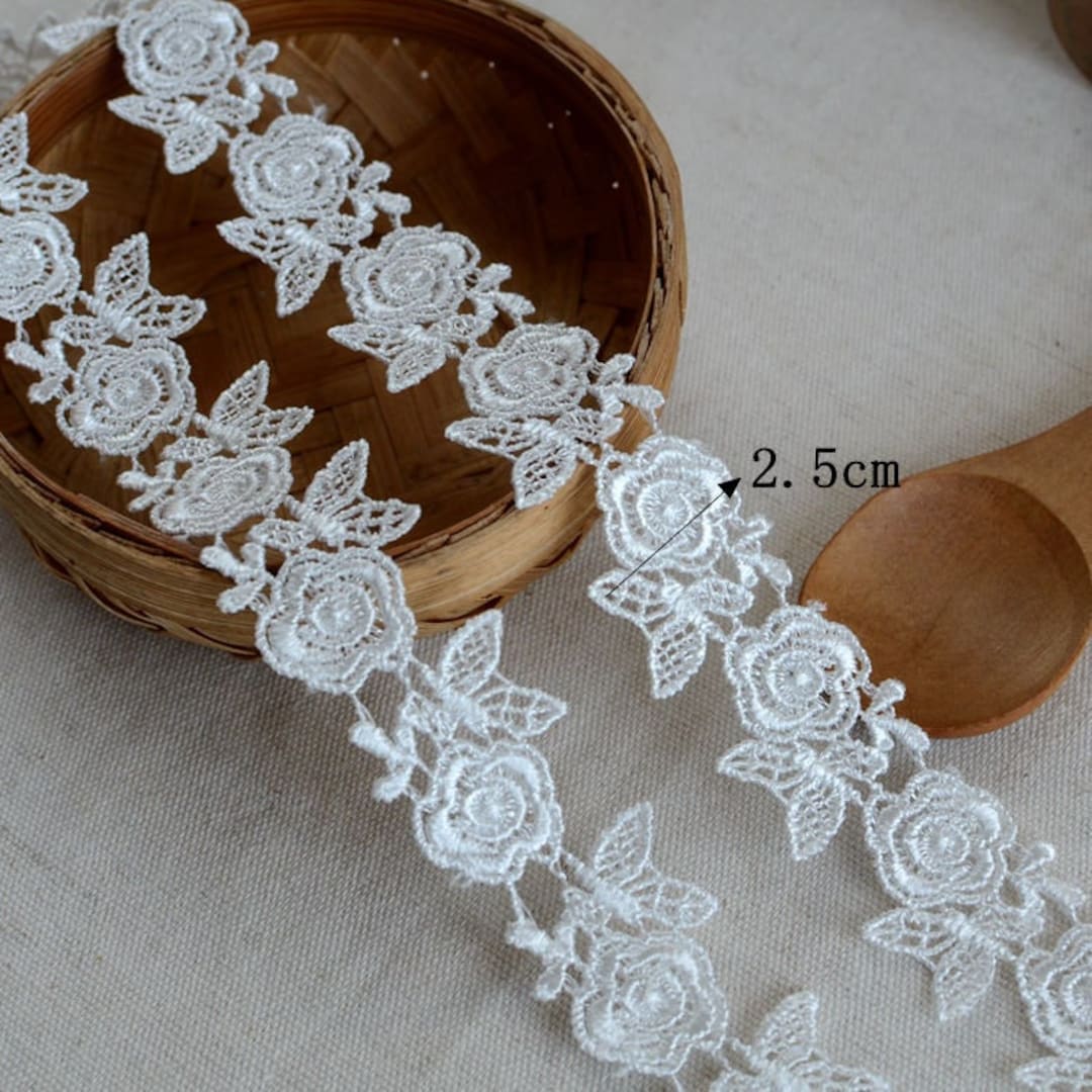 Venice Small Rose Flowers Lace Trim, Vine Patch Floral Wedding Scallop ...