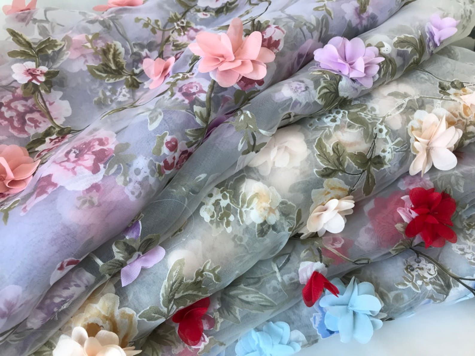 3D Blumen Chiffon Stoff Organza Spitzenstoff mit 3D Rosette - Etsy.de