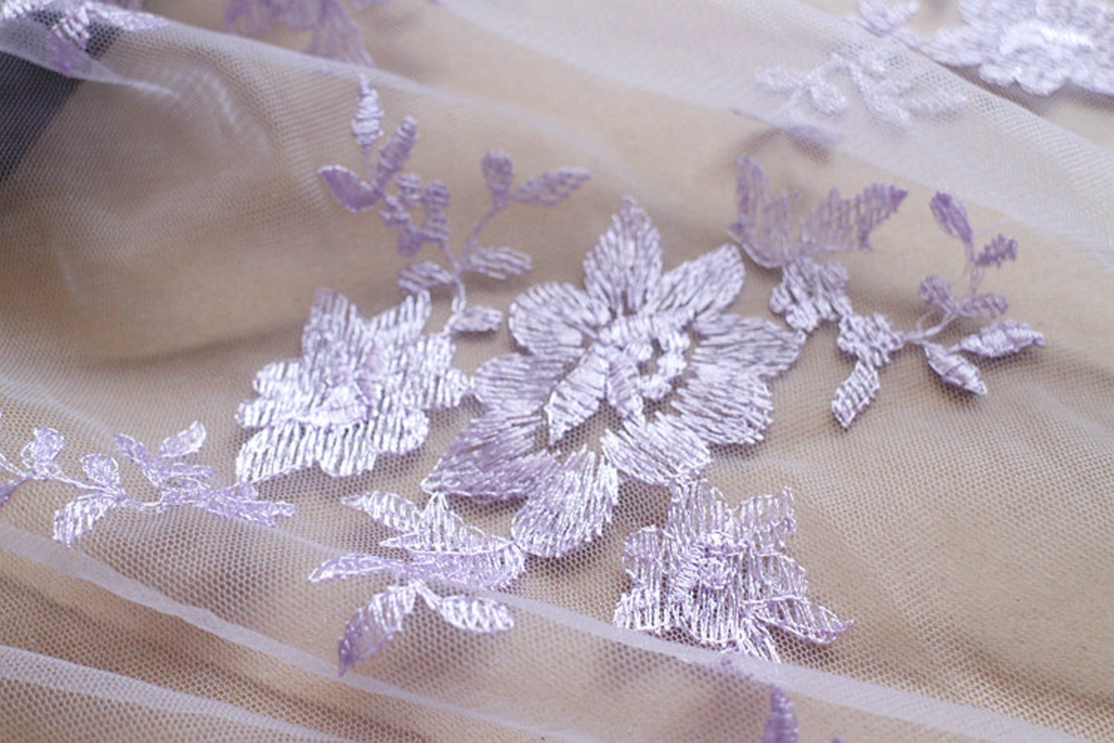 Lavender Lace Fabric, Embroidery Lace Fabric, Lavender Gauze Lace ...