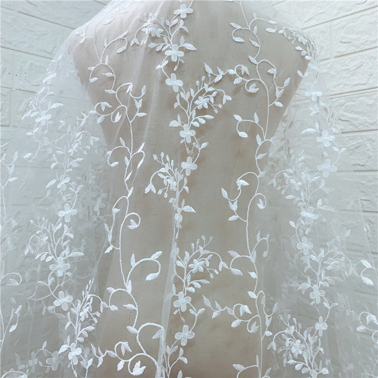 Exquisite Leaves Branch Embroidery Lace Fabric in off White / - Etsy