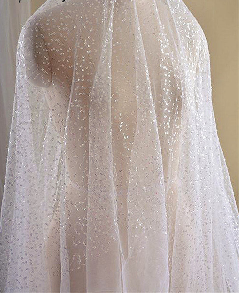 Premium Ivory Mesh Lace, Sparkle Glitter Sequined Overlay Gauze Lace ...