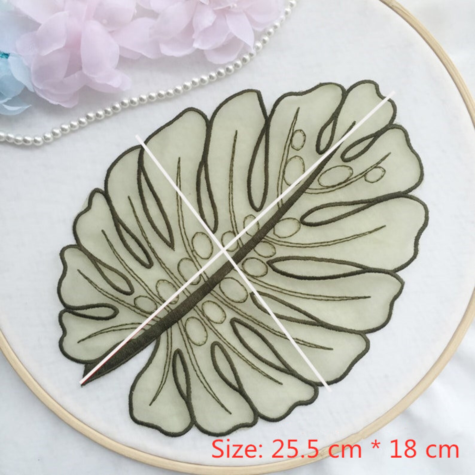 Lace Applique Organza Flower Pink Flower Green Leaf Organza | Etsy