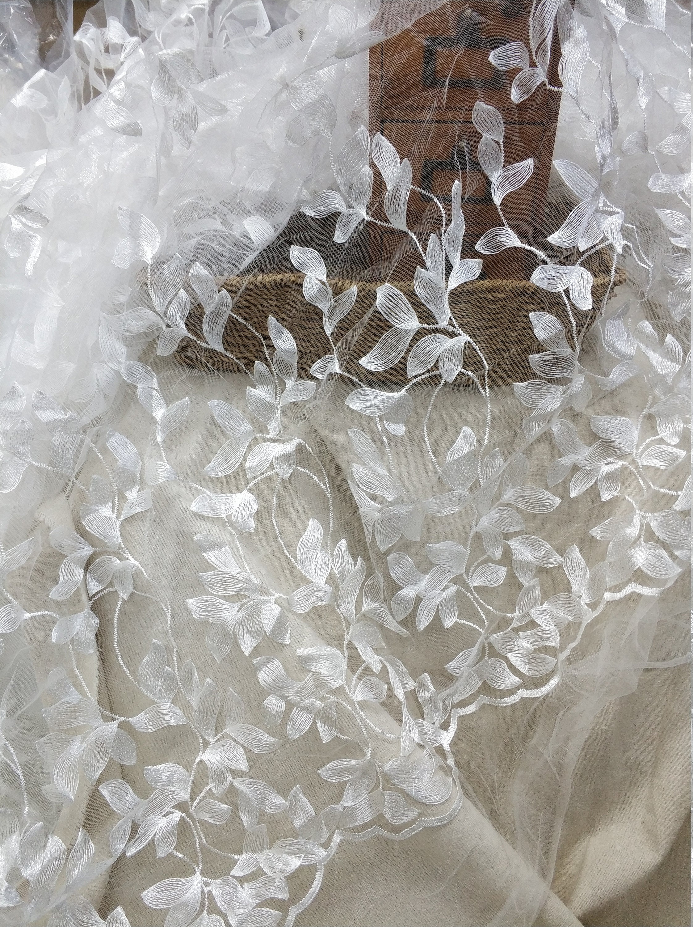 Stunning Leaf Overlay tulle fabric Embroidery lace Fabric for | Etsy