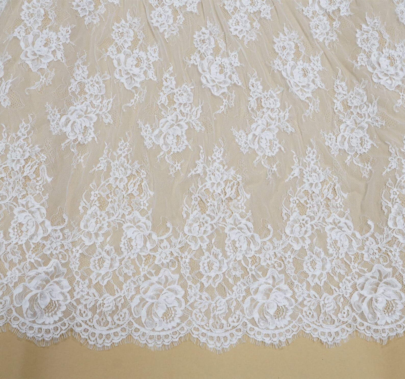 French Chantilly Lace Ivory Rose Flower Trim Fabric Corded - Etsy