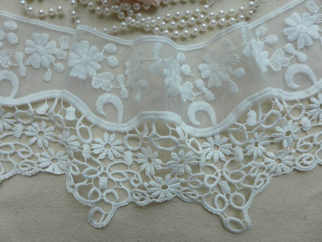 Cotton Embroidery Organza Lace Trim, off White Hollowed Flower Trim ...