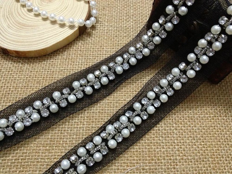 Ivory Beaded Lace Trim Crystal Rhinestone Beaded Lace Chain | Etsy