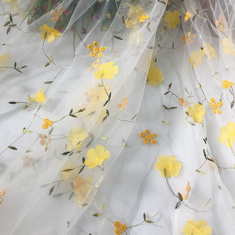 Soft 3D Floral Overlay Tulle Lace Fabric Colorful Embroidery | Etsy