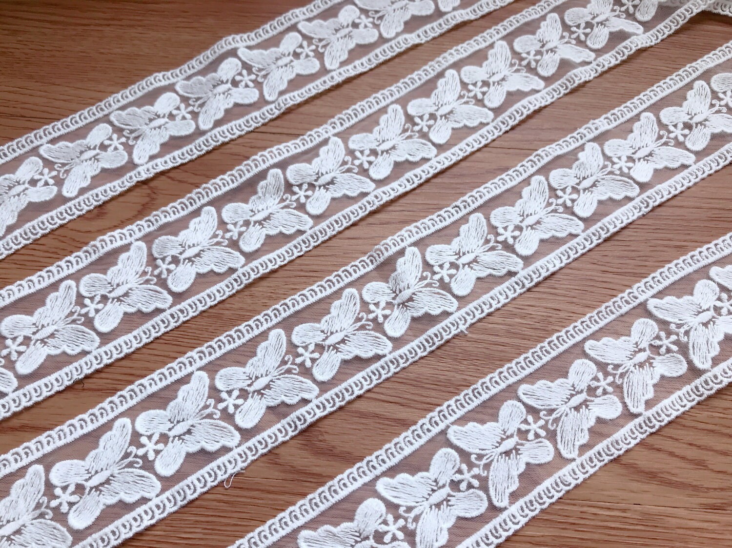 Off White Butterfly Lace Trim, Cotton Parallel Embroidery Tulle Based ...