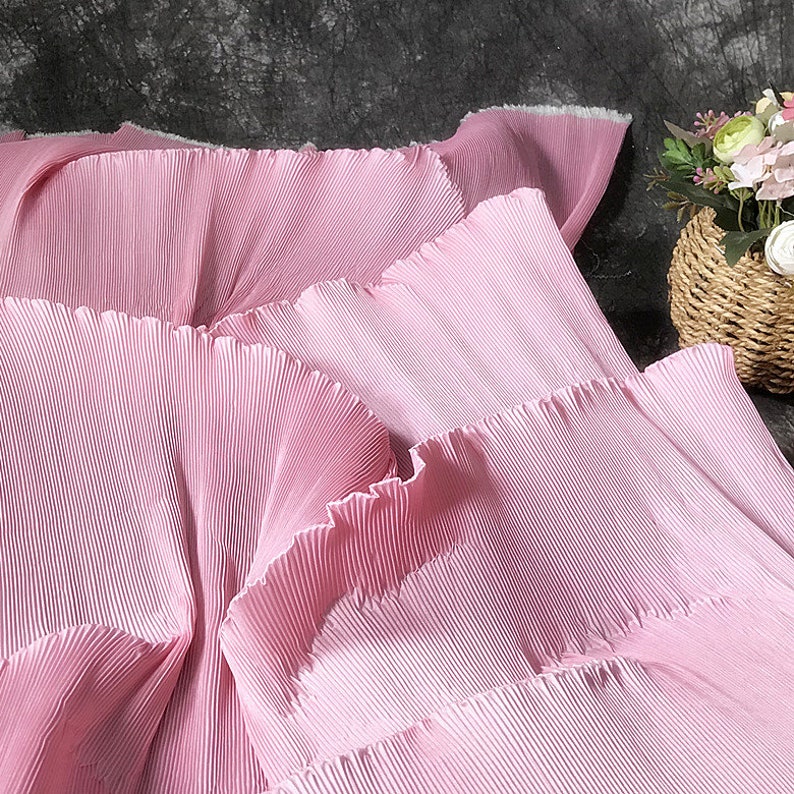 Stiff Ruffled Fabric in Pink, Pleated Texture Bridal Gown Fabric for ...