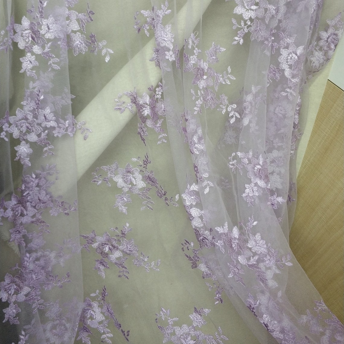 Lavender Lace Fabric Embroidery Lace Fabric Lavender Gauze | Etsy