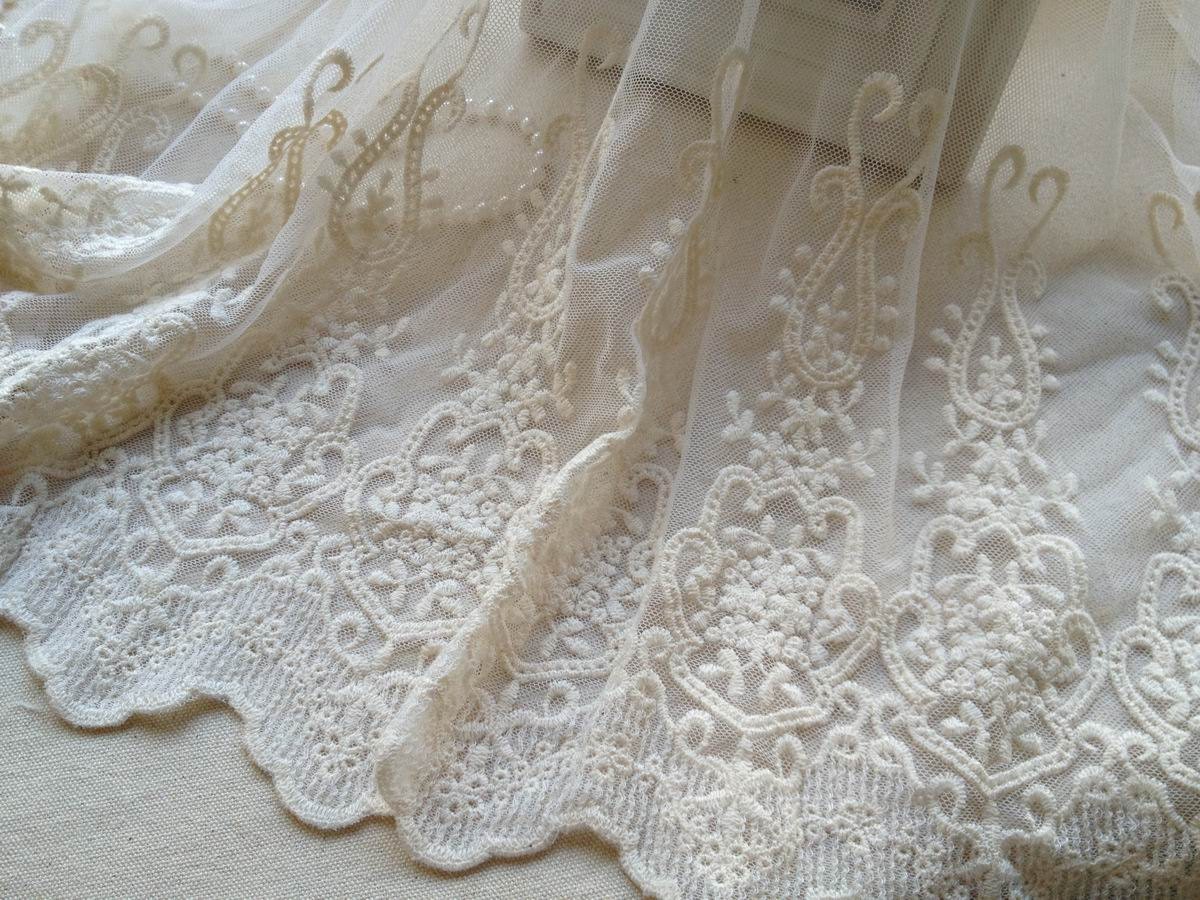 Cotton Embroidery Mesh Lace Fabric in Beige With Retro Design - Etsy