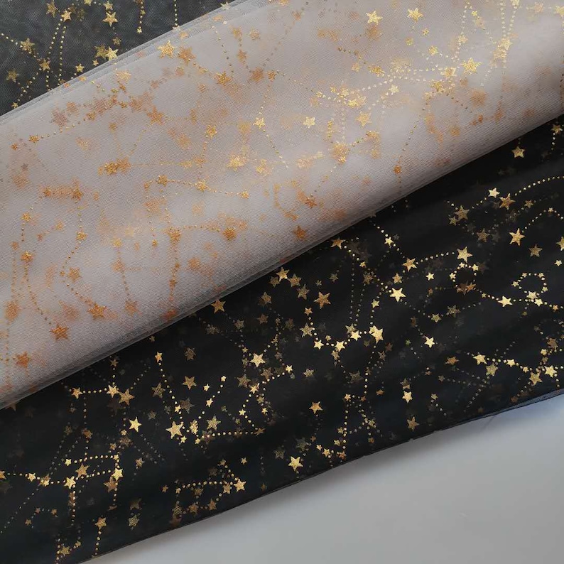 Print Gold Stars Tulle lace fabric Soft Mesh Constellation | Etsy