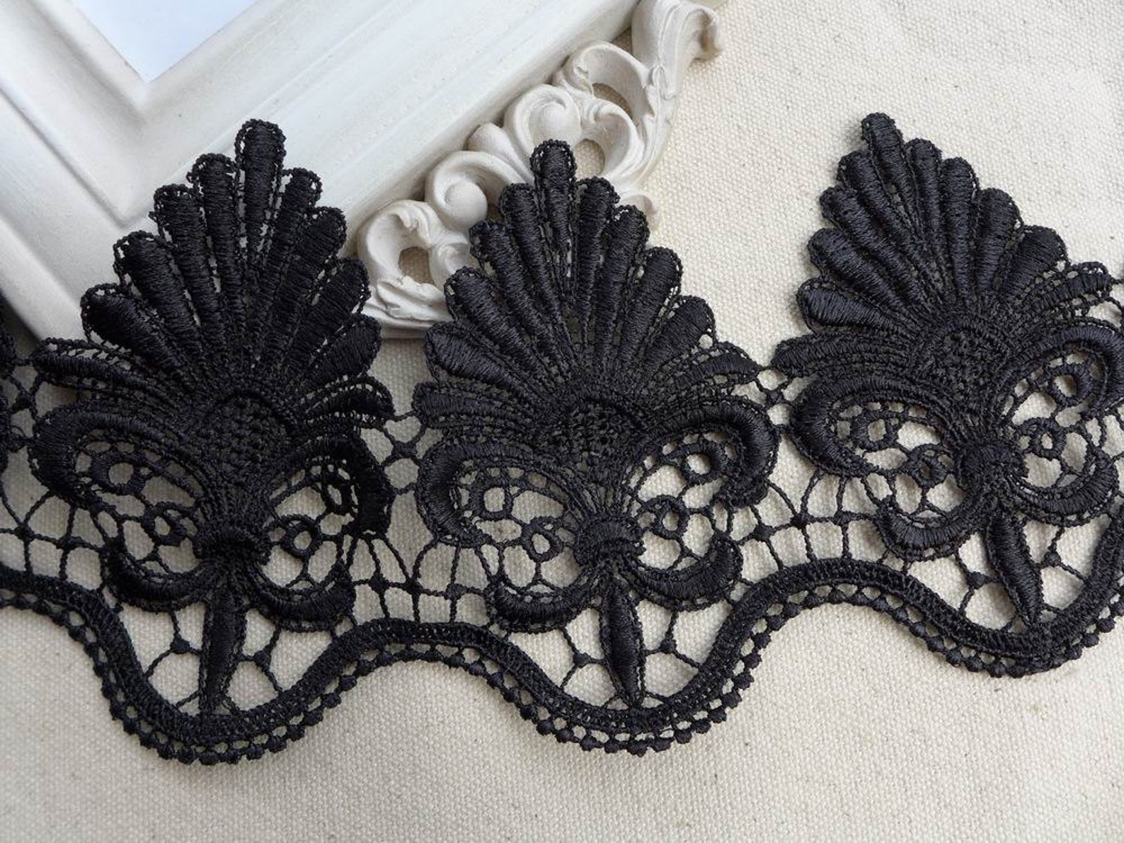 Lace Trim Black Venice Lace Fabric With Scalloped Trim for | Etsy