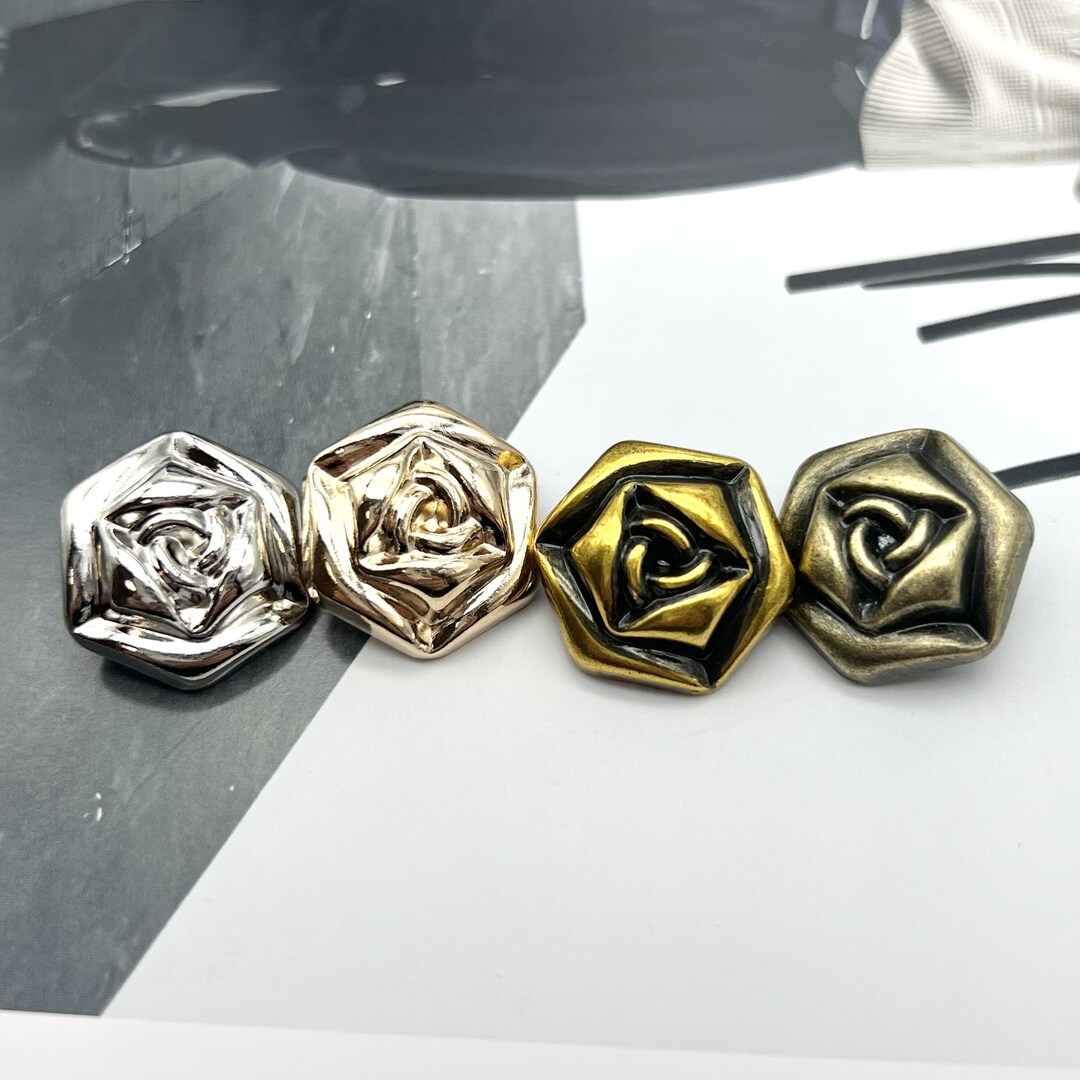 50 Pcs Vintage Rose Flowers Shank Buttons, 3D Sewing Metal Button for ...