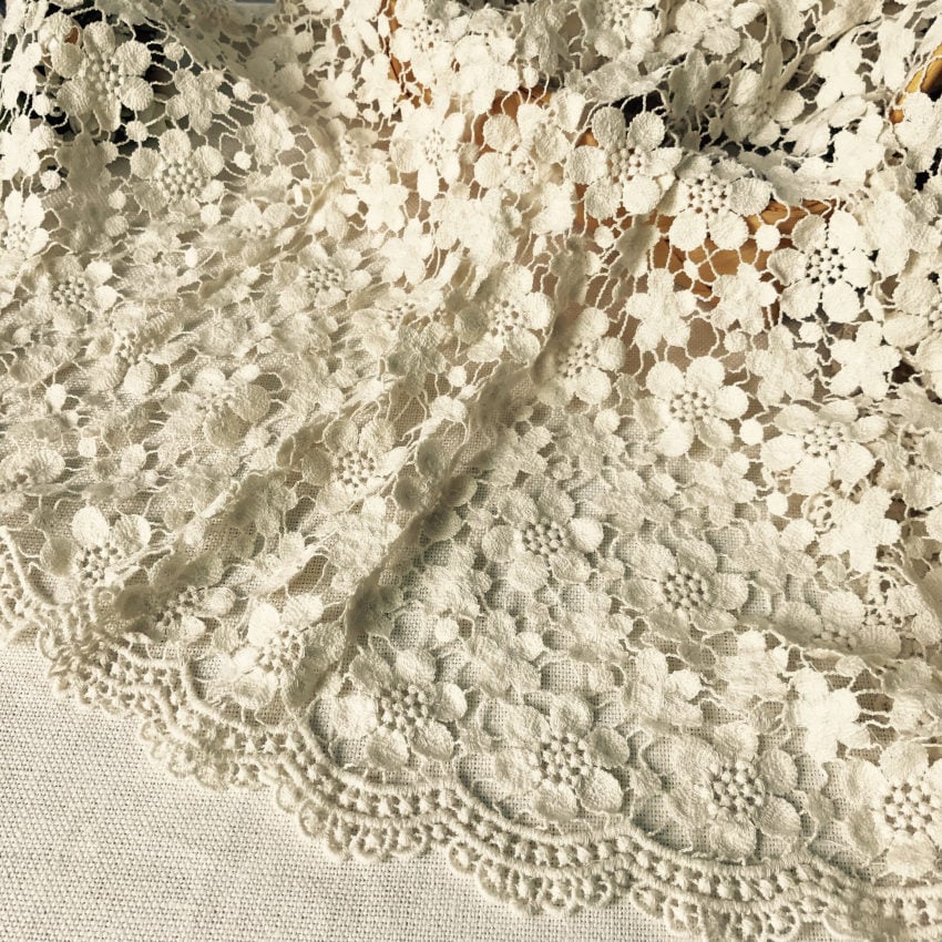 Vintage Style Cotton Fabric, Scalloped Trim Fabric, Beige Crochet Lace ...
