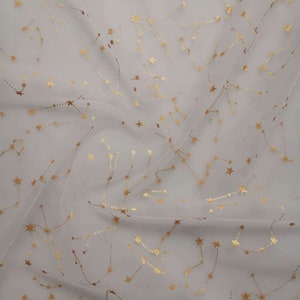Print Gold Stars Tulle Lace Fabric, Soft Mesh Constellation Lace Fabric ...