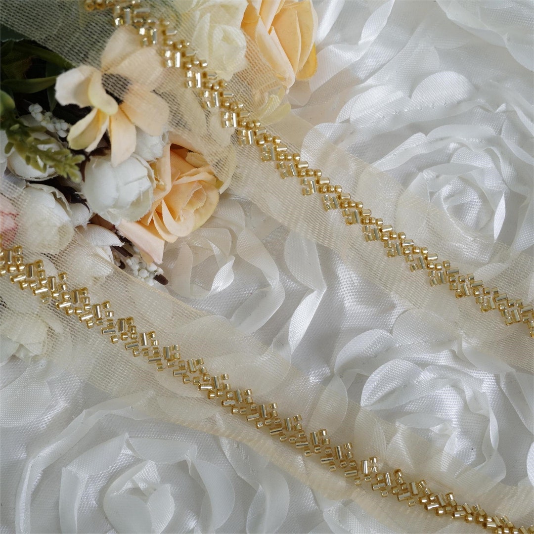 Golden Beading Mesh Bridal Trim, Embroidery Gold Trim, Costume Sash ...