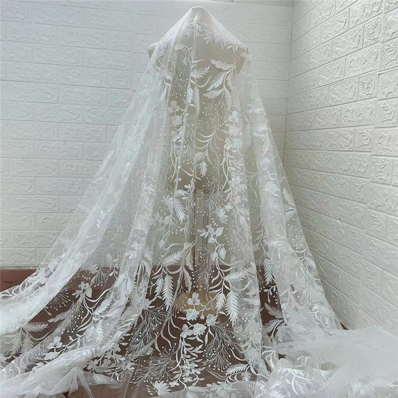 Gorgeous Floral Embroidery Lace Fabric Leaf Overlay Tulle - Etsy