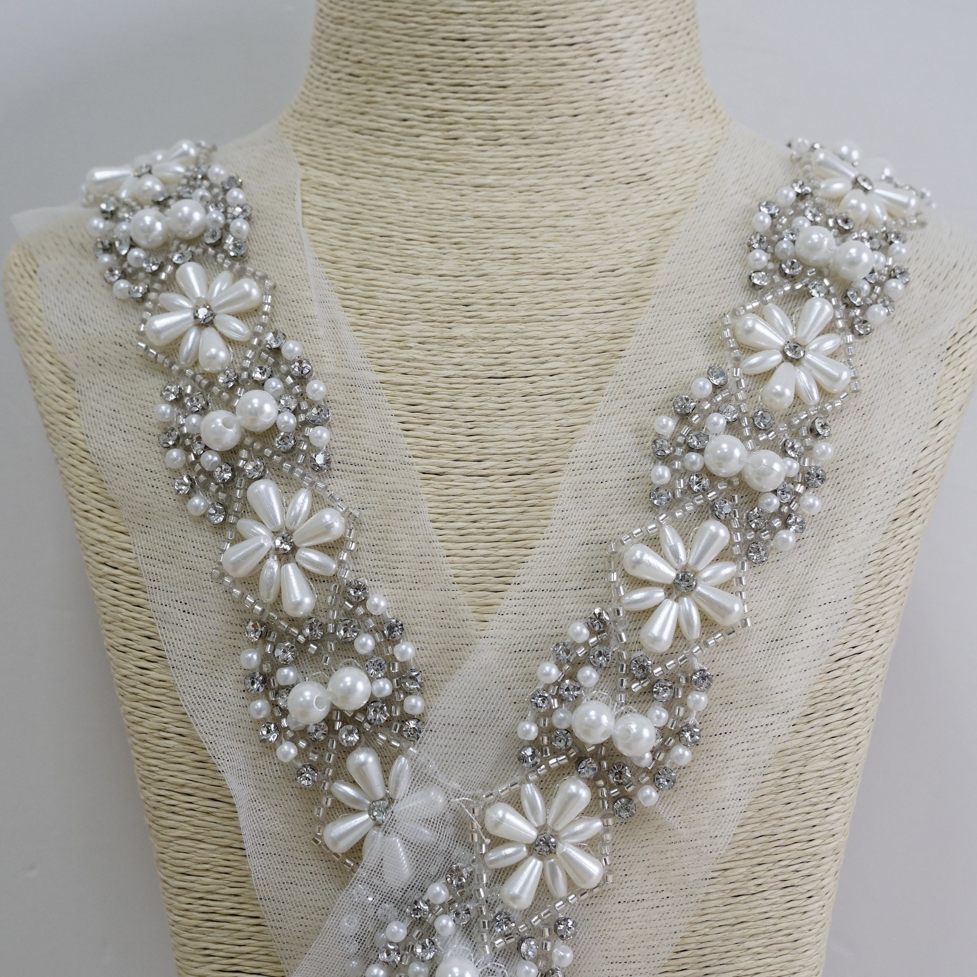 Heavy Beading Mesh Lace Trim, Beading Rhinestones Bridal Sashes ...