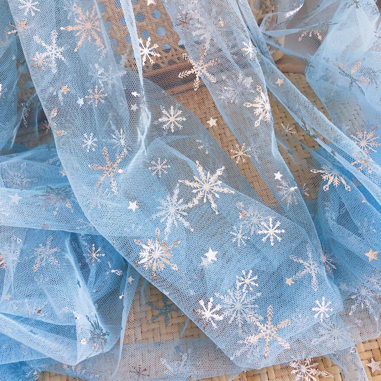 Frozen Print Silver Snowflake Tulle lace fabric Sheer Mesh | Etsy