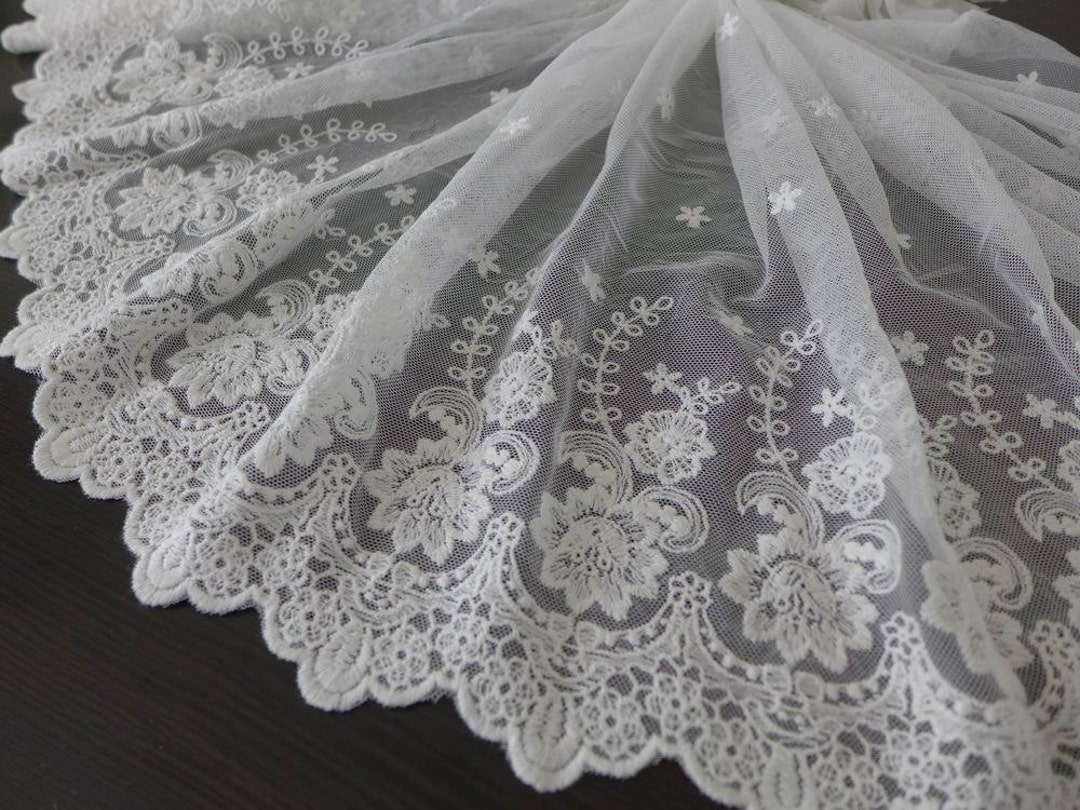 WIDE off White Lace Trim, Bridal Embroidered Floral Lace, off White ...