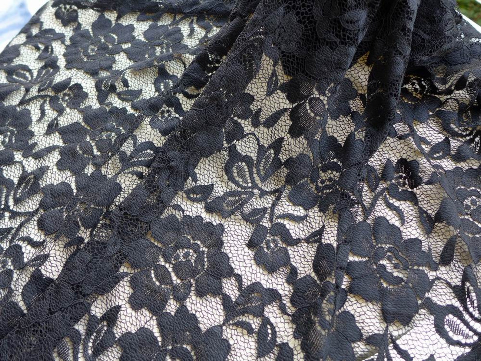 59 Soft Black Roses Fabric 4 Ways Stretch Floral Lace | Etsy