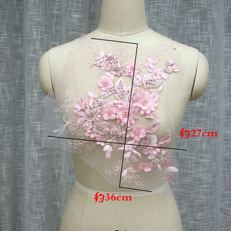 Beautiful Pink Applique 3D Lace Wedding Appliques Beaded | Etsy