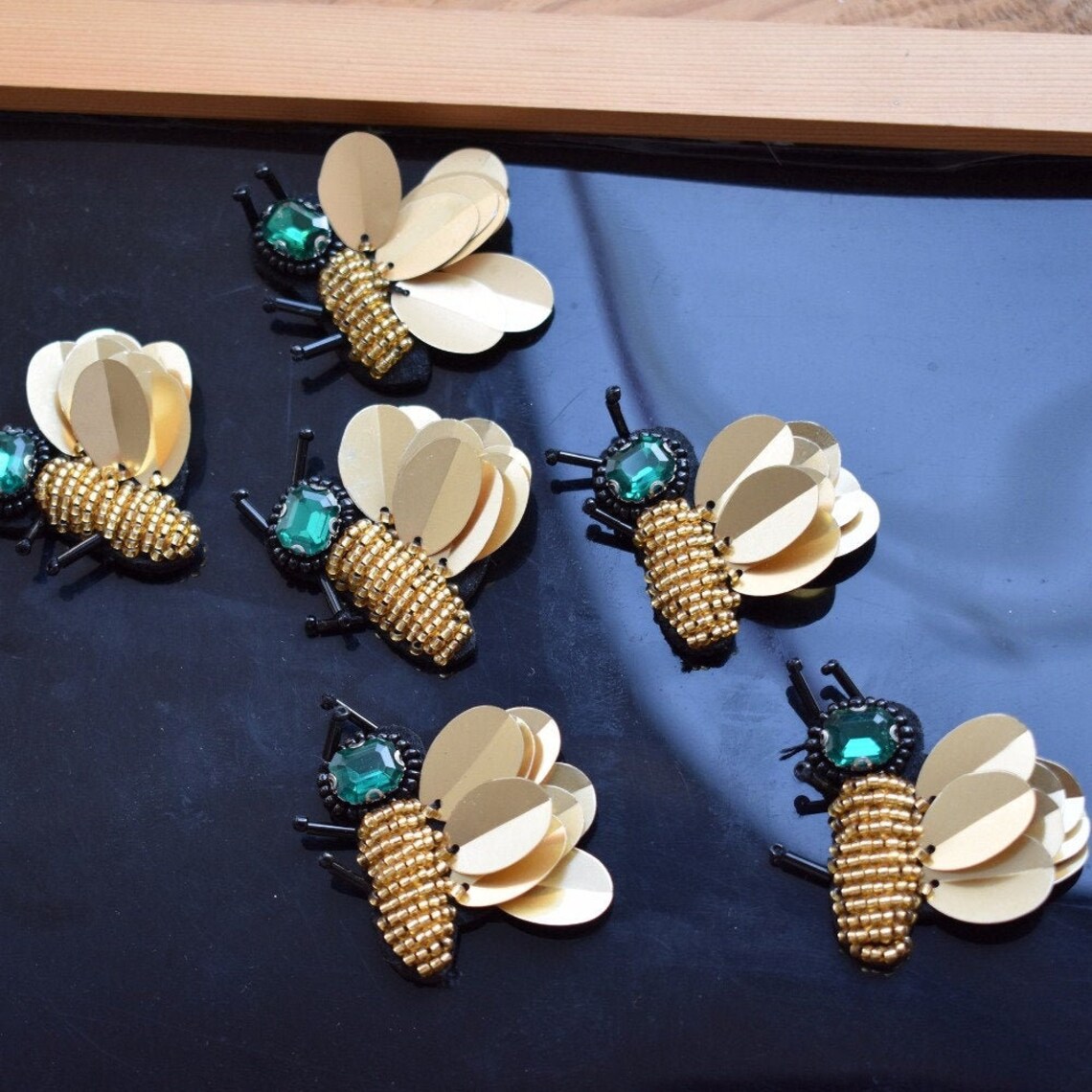 Lovely Bees Beaded Bee Patches Gold Sequined Embroidered - Etsy