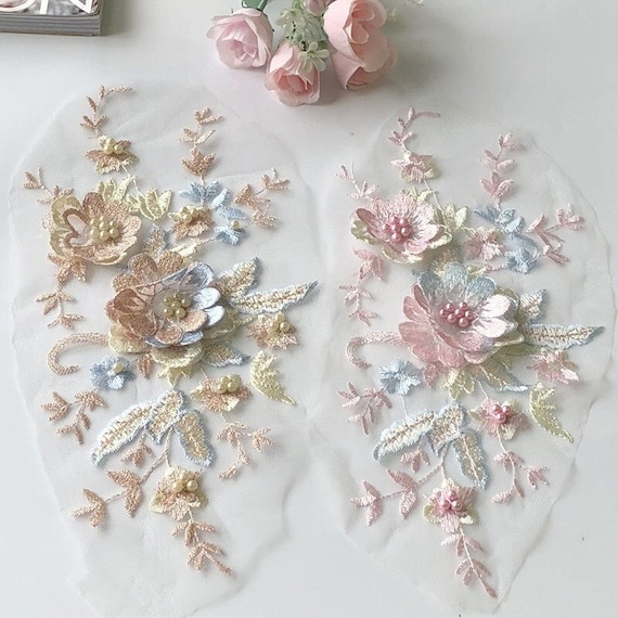 Chic 3D Floral Bodice Lace Applique Pink Blue Flowers - Etsy