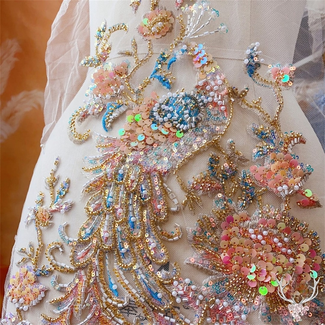 Multi-colors Embroidery Beading Bodice Mesh Applique, Sequins Petals ...